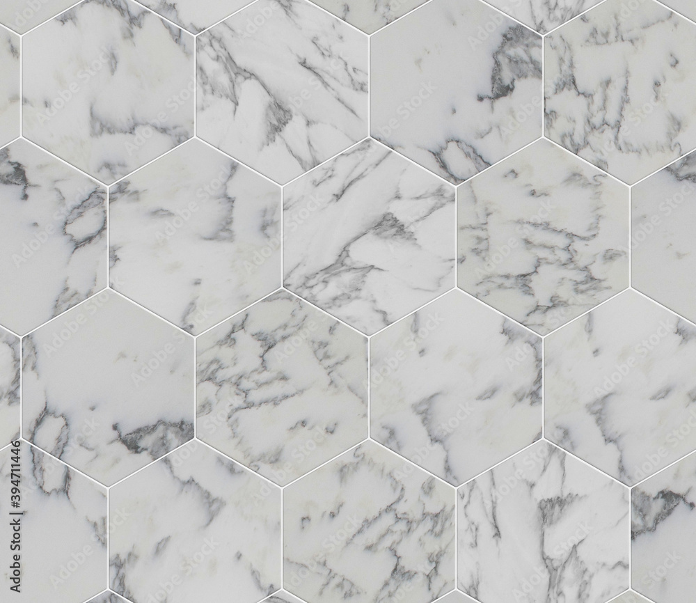 Wallpaper of hexagon tiles of solid marble with white seams. High ...