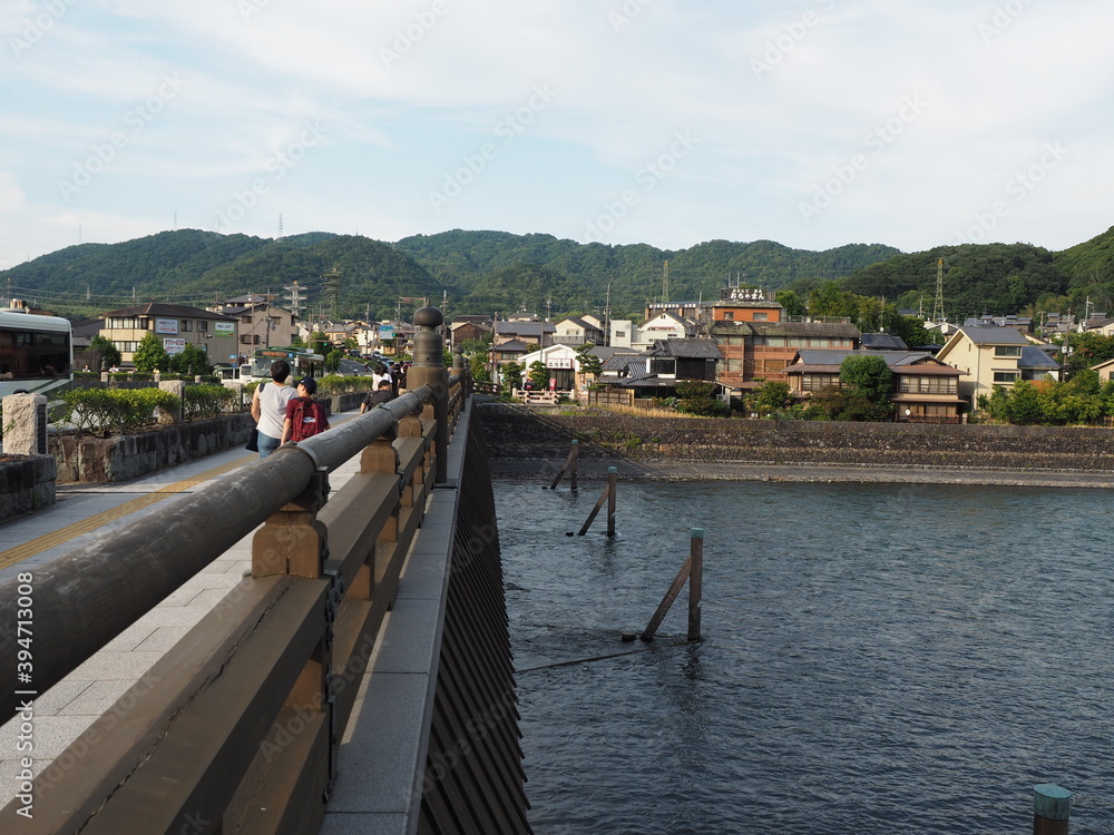 Famous Uji bridge across Uji river in Uji town near Kyoto recognized as ...