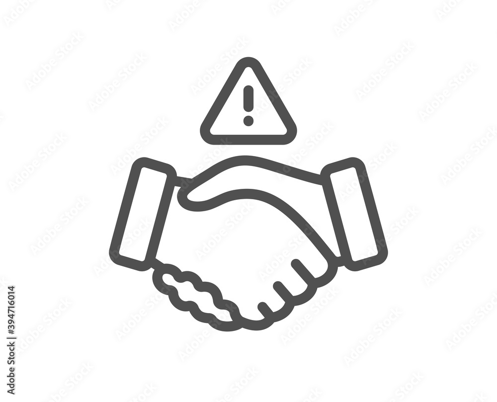 Dont handshake line icon. Hand touch warning sign. Hygiene notification ...