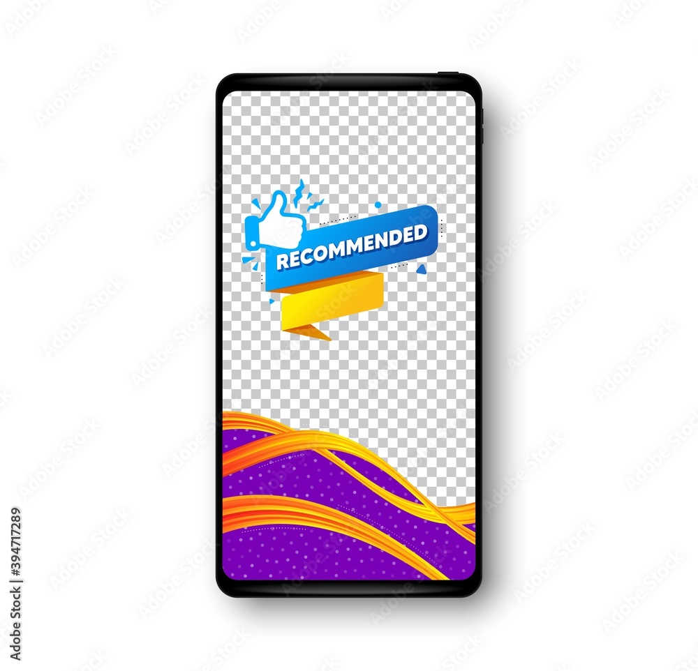 Recommended paper banner. Phone mockup vector banner. Best deal tag ...