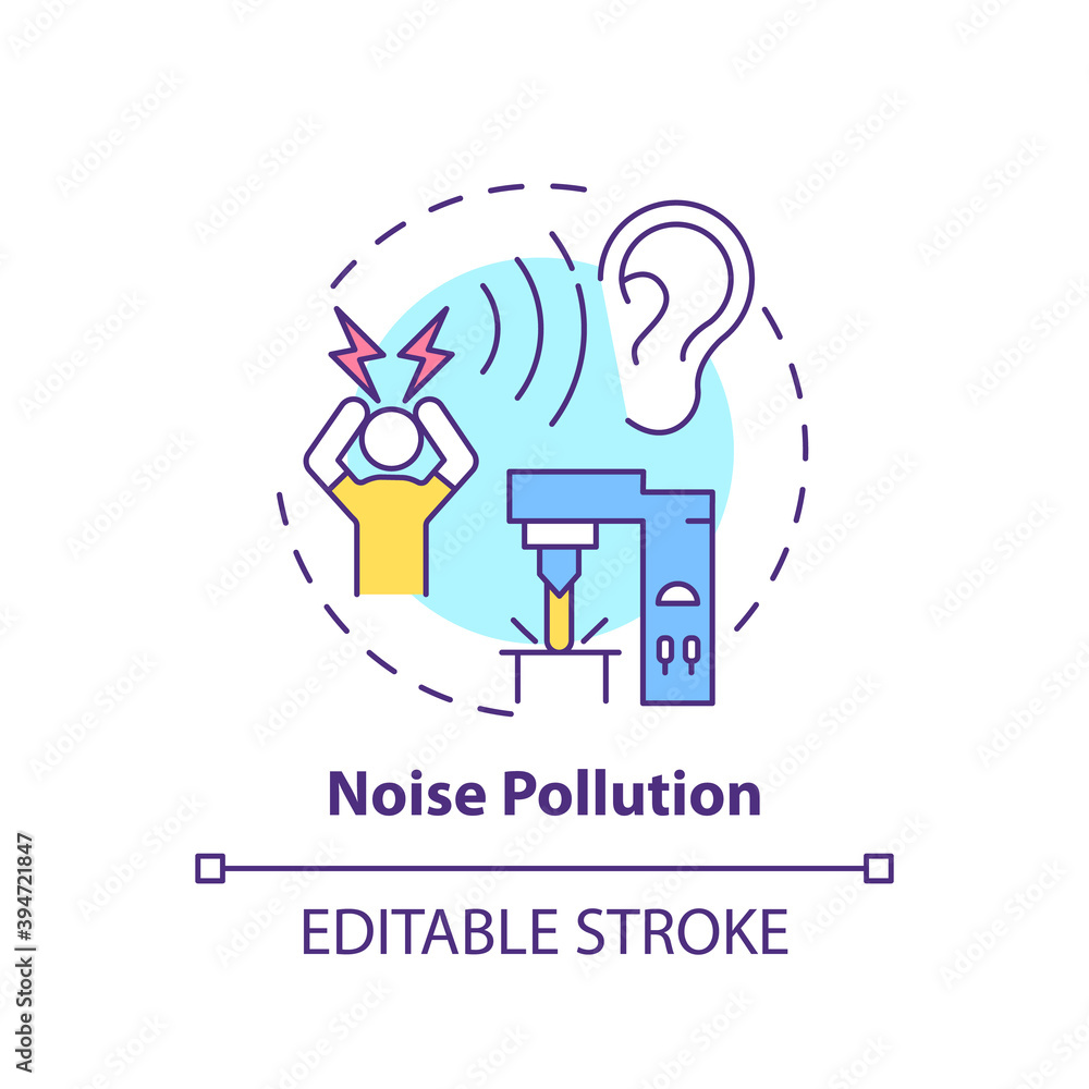 Noise pollution concept icon. Workplace safety concerns. Damaging your ...