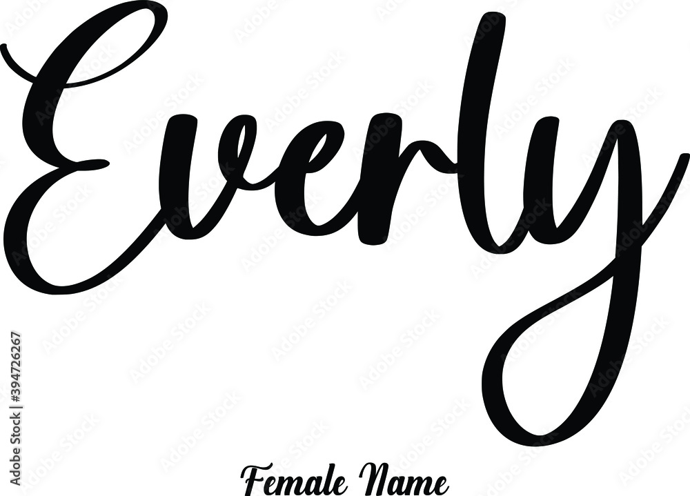 Everly Female Name Cursive Calligraphy Phrase On White Background Stock