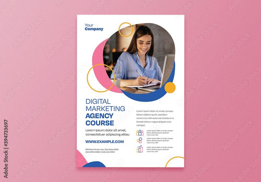 Digital Marketing Agency Course Flyer Layout Stock Template | Adobe Stock