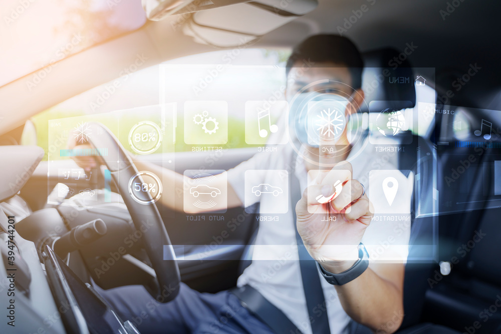 HUD Head Up Display and digital instruments panel autonomous car ...