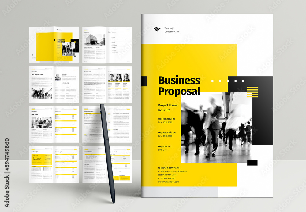 Business Proposal Booklet Layout with Yellow and Black Accents Stock ...