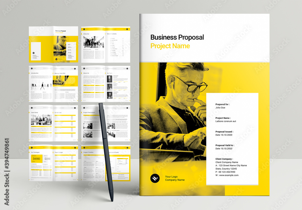 Business Proposal Booklet Layout with Yellow and Gray Accents Stock ...