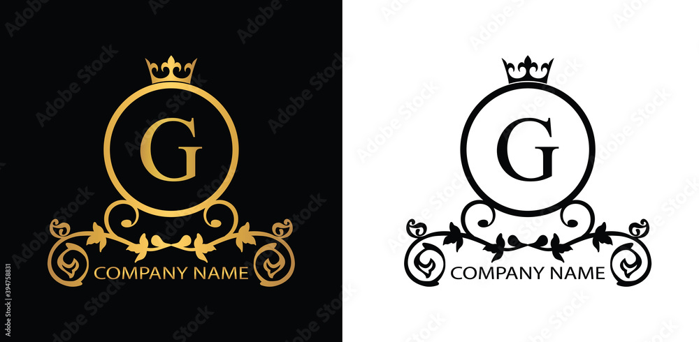 Golden and black Letter G template logo Luxury gold letter with crown ...