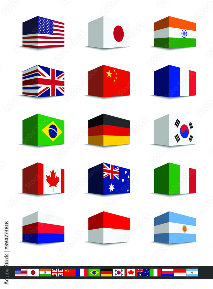 Vector illustration of 3d flags of most of the major countries in the ...