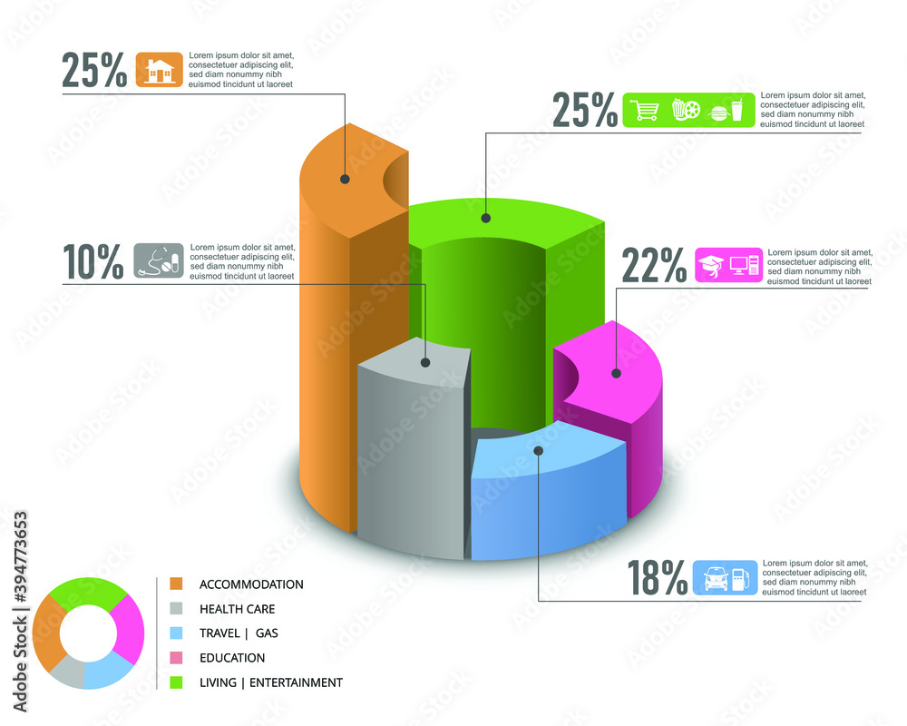 Vector illustration of infographic element in 3d graph format showing ...