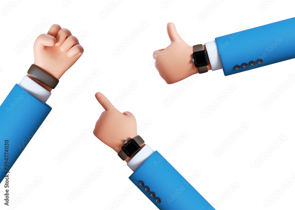 3d render, cartoon character businessman hands different gestures ...