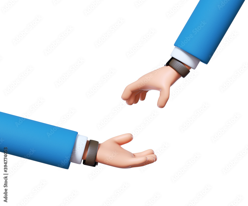 3d render, cartoon character man begging hand, give and take concept ...
