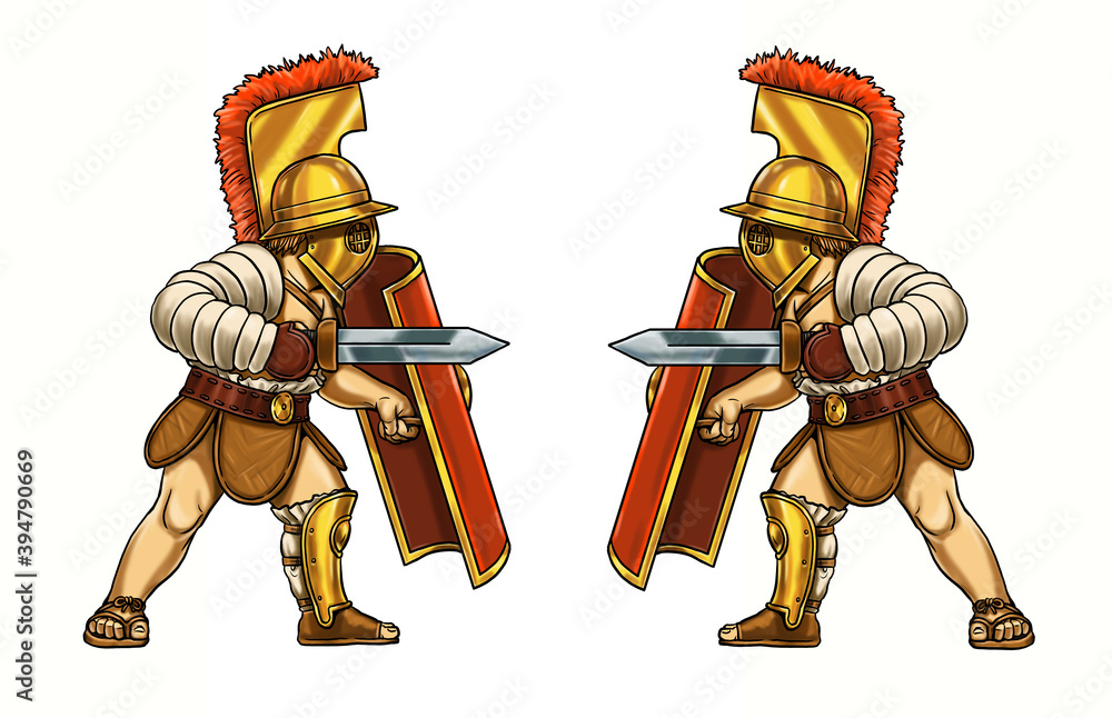 Roman gladiator cartoon. Ancient fighter. Template for coloring book ...