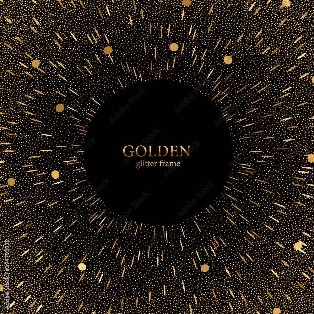 Gold glitter texture on a black background. Golden grainy abstract texture on a black background ...