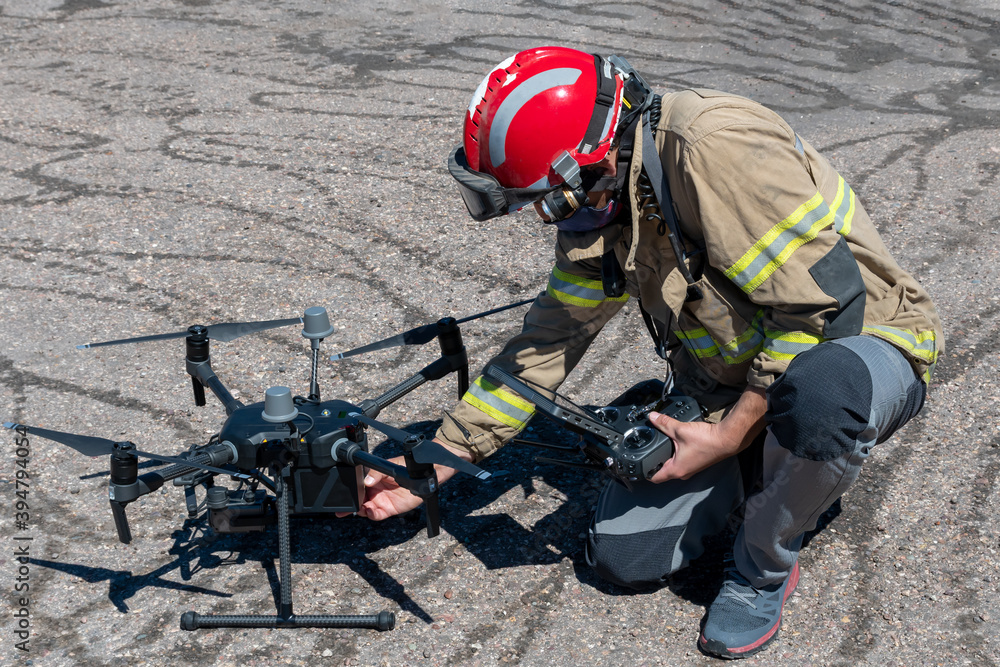 firefighter flying rescue drone Stock Photo | Adobe Stock