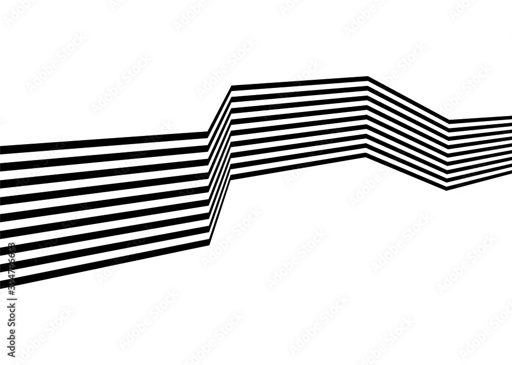 Abstract black-and-white ribbon made of black broken parallel lines on ...