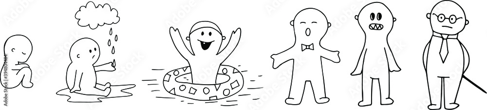 set of figures of little men, black and white contour drawings made by ...