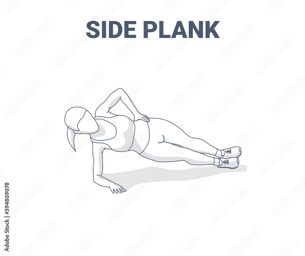 Side Plank Female Home Workout Exercise Guidance Outline Concept ...