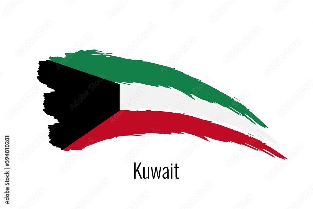 Hand drawn ink brush stroke national color Flag of Kuwait. Patriotic ...