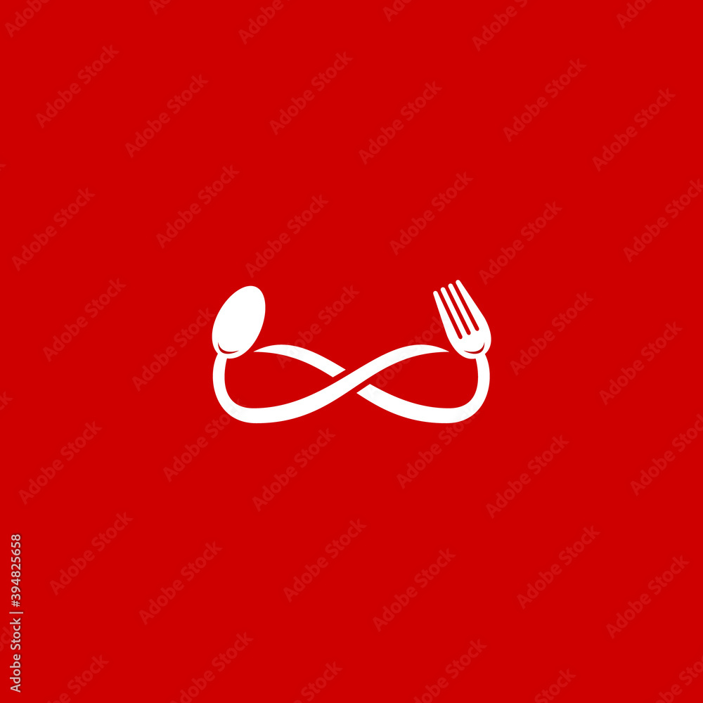 Infinity eat unlimited food logo icon symbol template with fork and ...