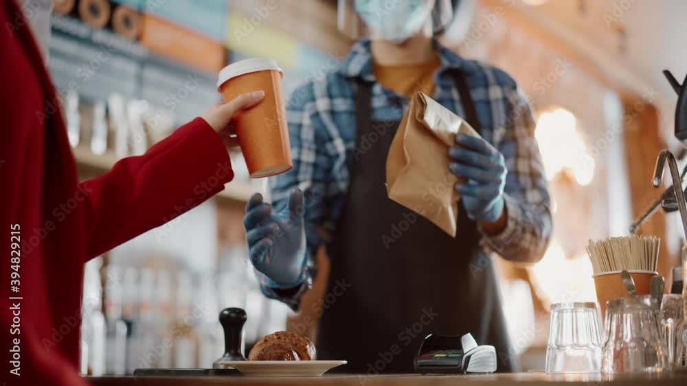 Mandatory Face Masks and Shields in a Coffee Shop During Coronavirus ...