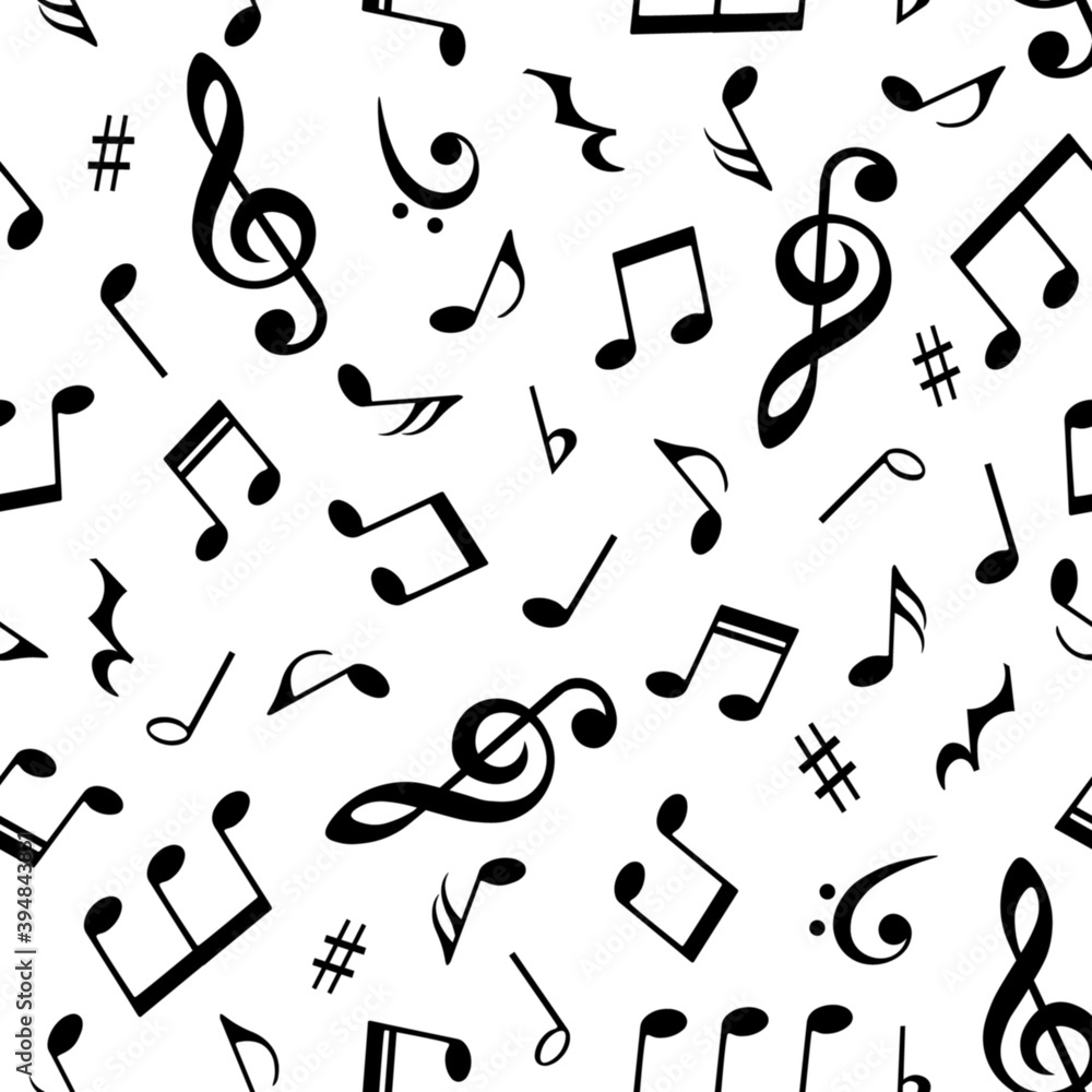 Music notes seamless pattern, musical background, vector illustration ...