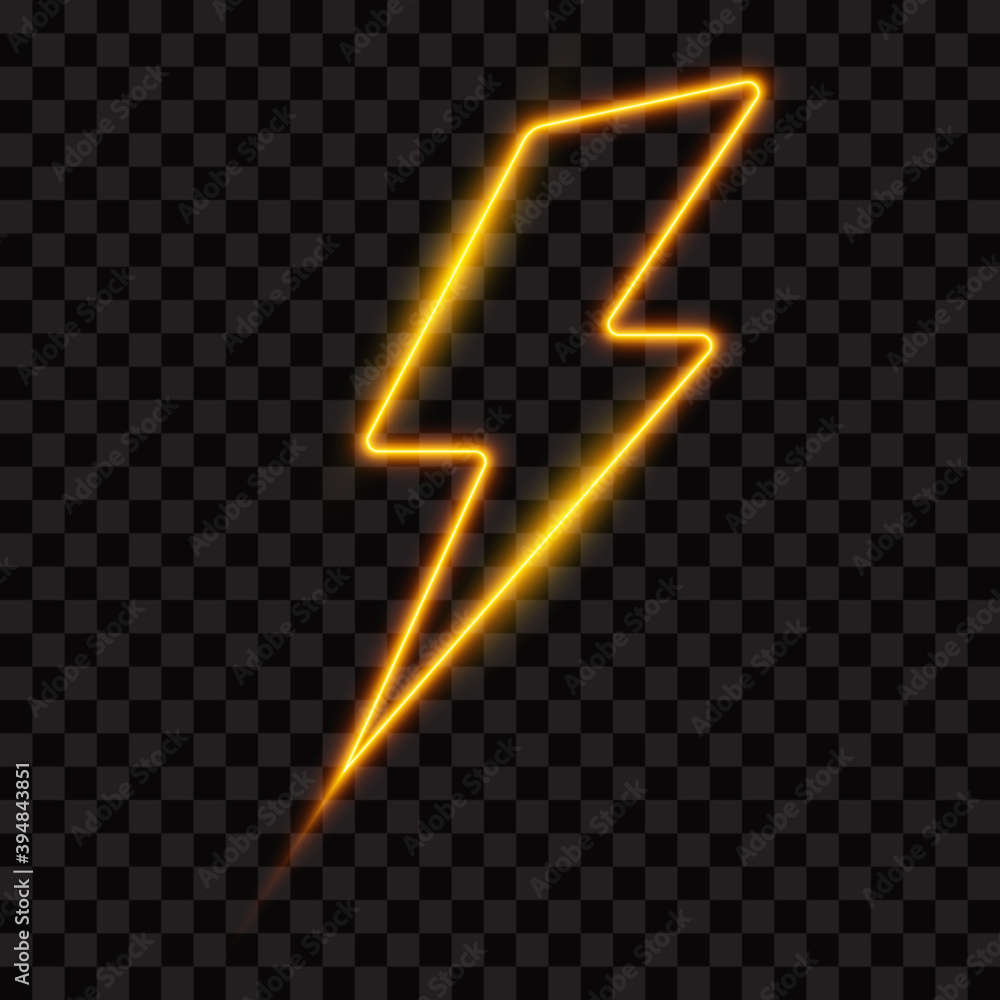 Neon lightning bolt, glowing sign, isolated, vector illustration. Stock ...