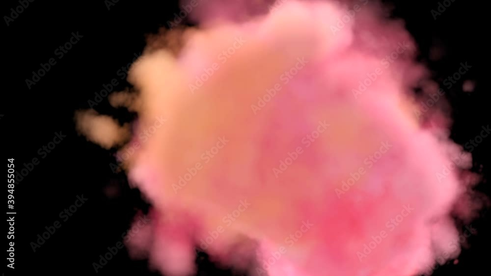 Cg animation of pink powder explosion on black background. Paint Holi ...
