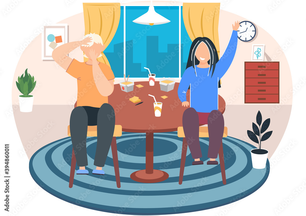 Kids eat together. Children eating dinner cafe restaurant happy child ...