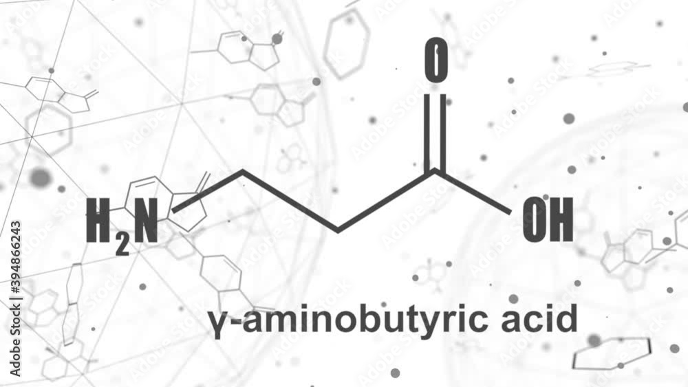 Medical illustration. Chemical formula of gamma-Aminobutyric acid. 3D ...