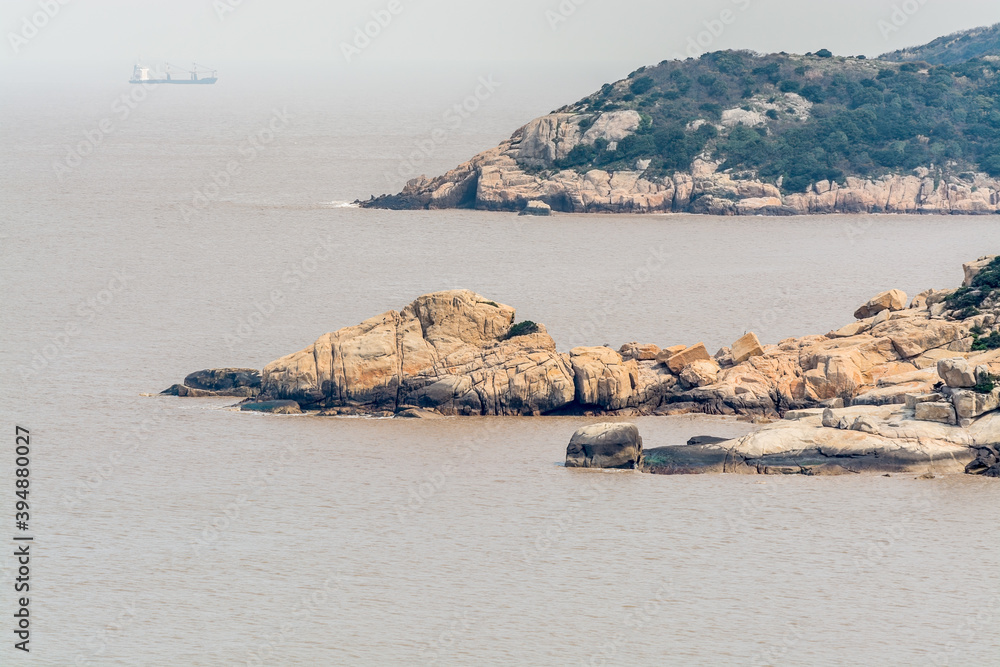 Rocks at the seaside at the Putuoshan mountains, Zhoushan Islands, a ...