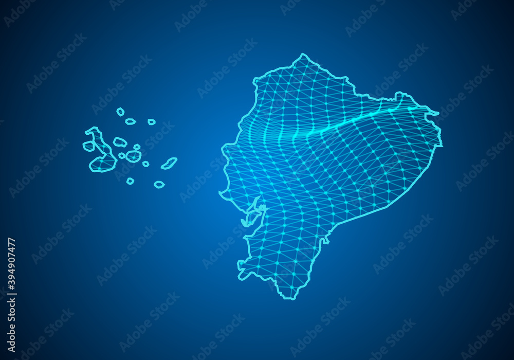 Abstract digital map of ecuador with particles dots and line. polygonal ...