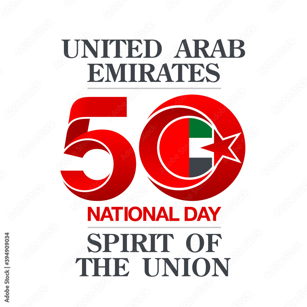50 National day banner with realistic UAE ribbon flag. holiday ...