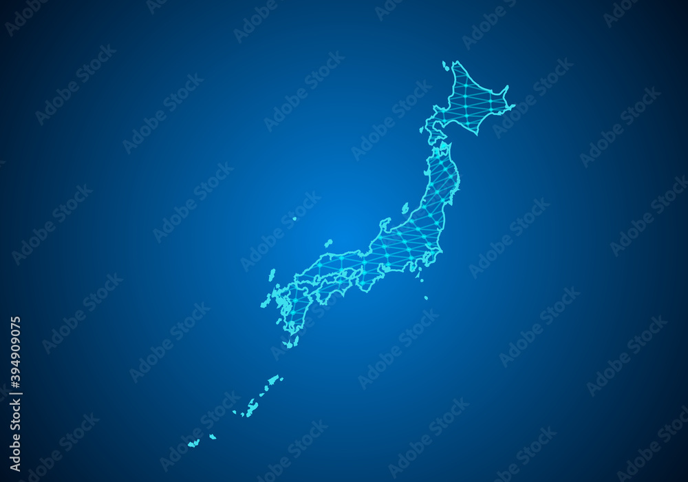 Abstract digital map of japan with particles dots and line. polygonal ...