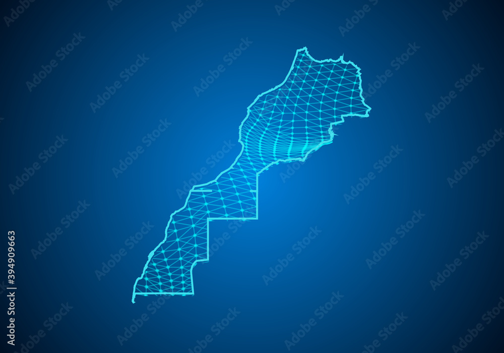 Abstract digital map of morocco Western Sahara with particles dots and ... Abstract digital map of morocco Western Sahara with particles dots and ...