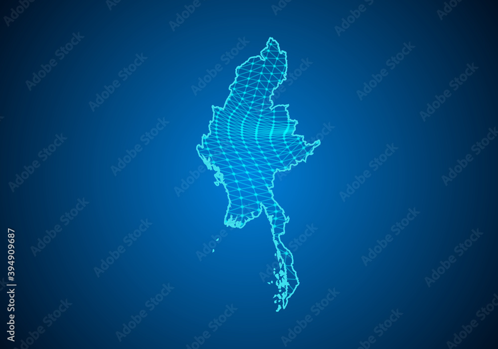 Abstract digital map of myanmar with particles dots and line. polygonal ...