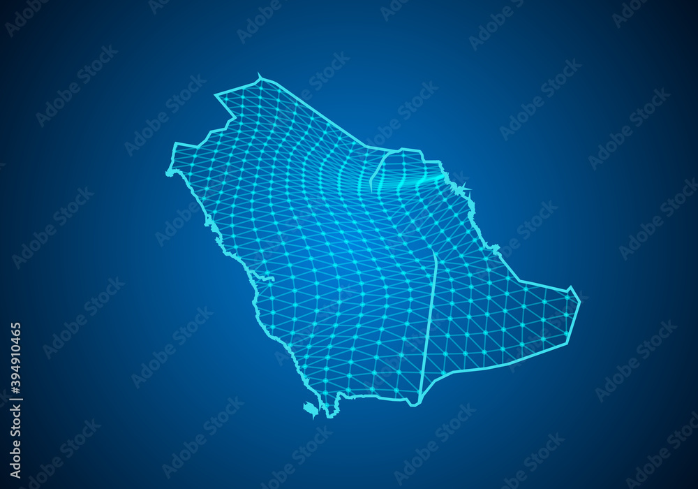 Abstract digital map of saudi Arabia with particles dots and line ...