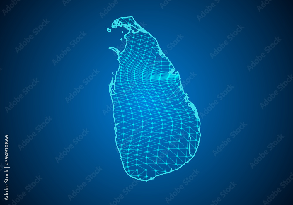 Abstract digital map of sri Lanka with particles dots and line ...