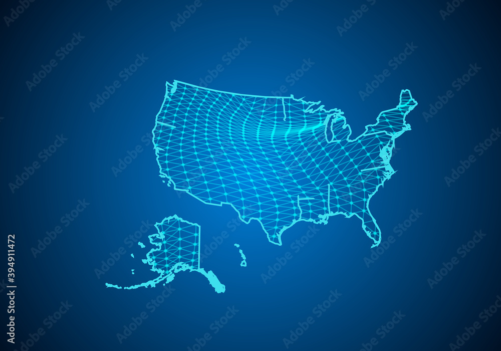 Abstract digital map of usa with particles dots and line. polygonal ...