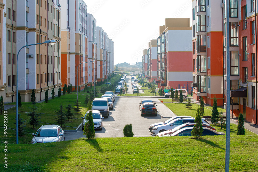 multi-storey complex of new buildings from balcony, Top view of ...
