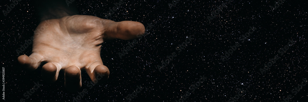 visualization god extends the hand of salvation to people Stock Photo ...