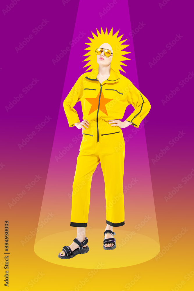 Funky woman in sunglasses. Crazy lady and surreal composition of ...