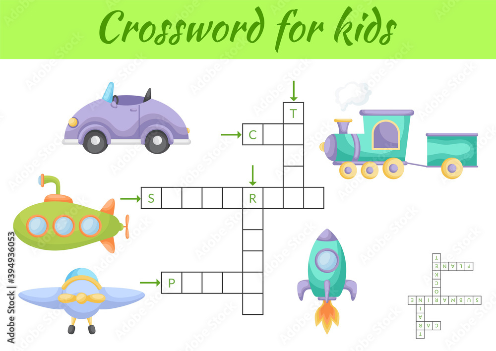 Crosswords game for children with pictures. Kids activity worksheet ...