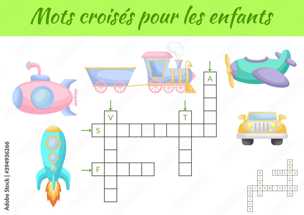 Mots croisés pour les enfants Crossword for kids. Crossword game with ...