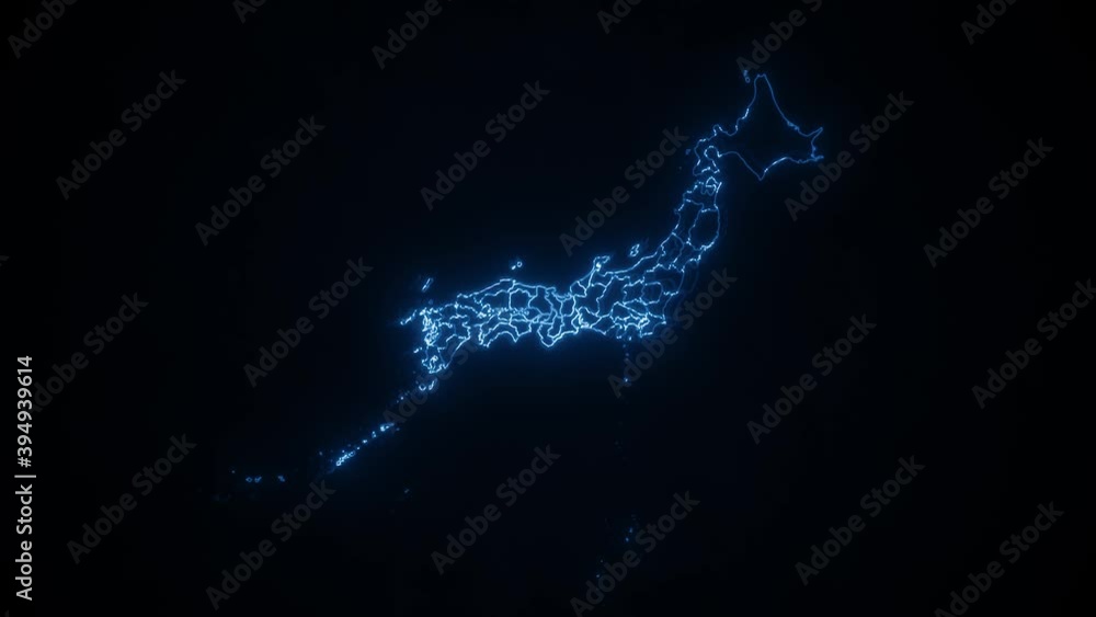 Japan Map Cyber Technology Showing Up Intro By Regions/ 4k animated ...