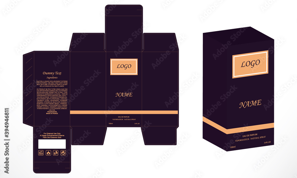 Product Packaging design, Box die line, perfume luxury box design template and mockup box 3d ...