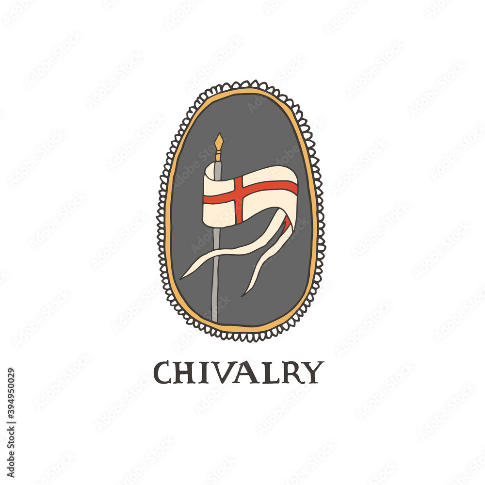 Medieval knight flag in decorative frame. Coat of arms heraldic ...