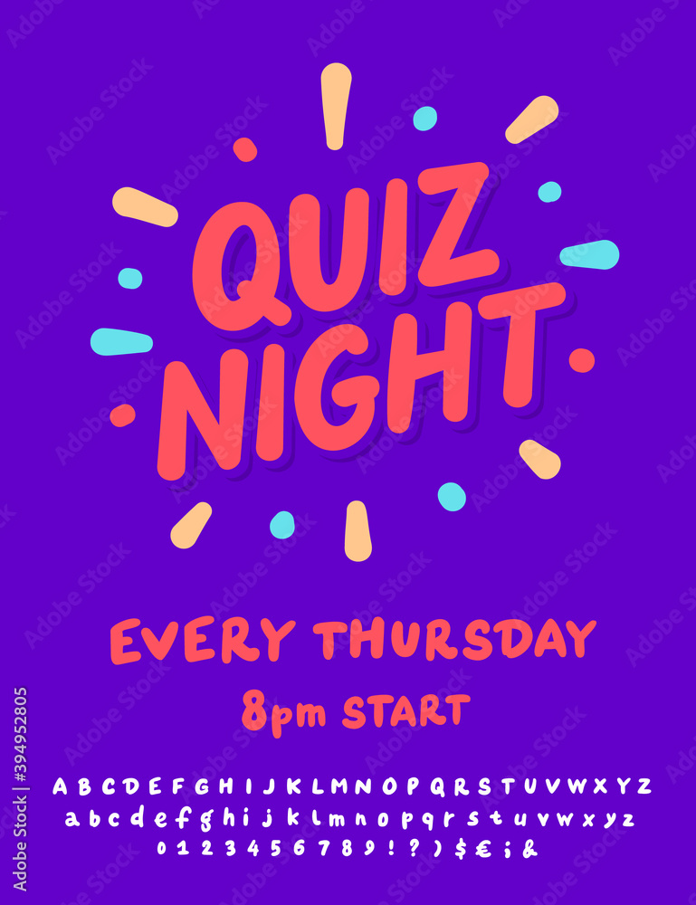 Quiz night. Vector lettering invitation. Stock Vector | Adobe Stock