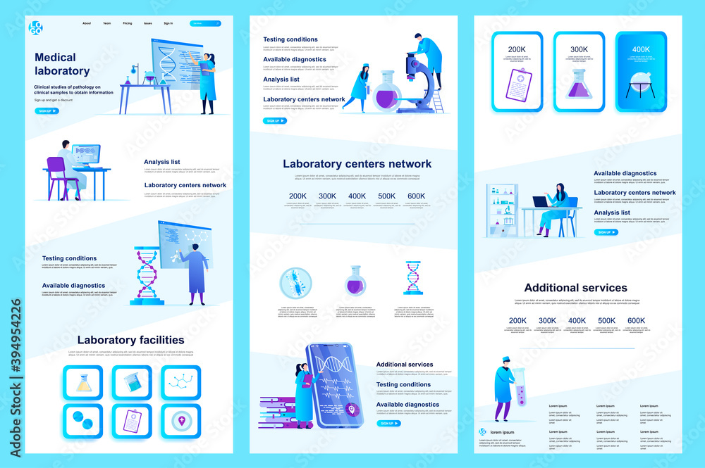 Medical laboratory flat landing page. Clinical research laboratory ...