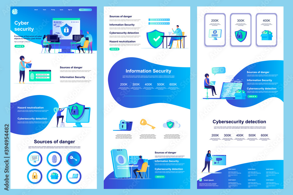 Cyber security flat landing page. Information security, data protection ...