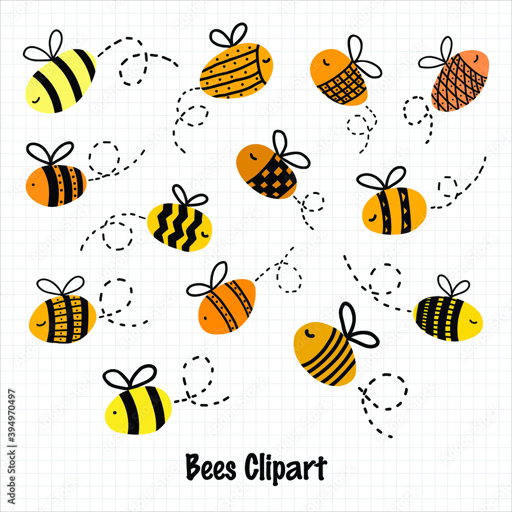 Cute Bees Children Illustration, Bee insect vector elements, Cute Bees ...